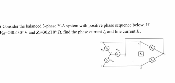 Solved ) Consider the balanced 3-phase Y-A system with | Chegg.com
