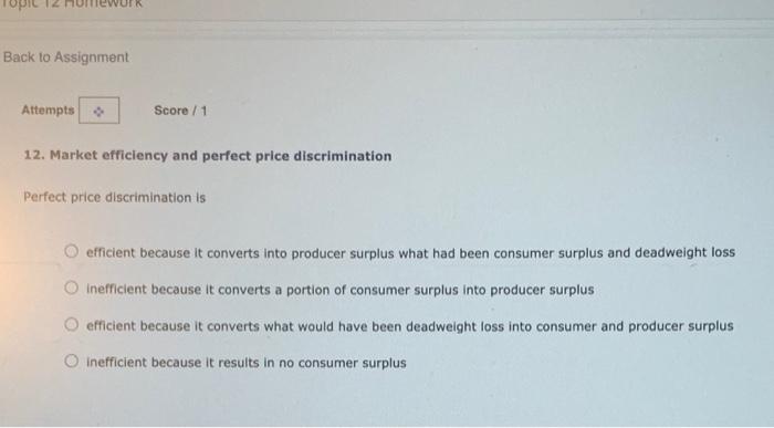 Solved Back to Assignment Attempts Score / 1 12. Market | Chegg.com