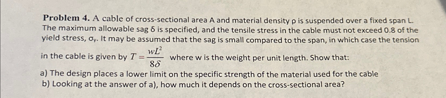 Solved Problem 4. ﻿A cable of cross-sectional area A and | Chegg.com