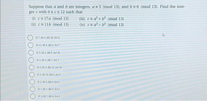 Solved Suppose that a and b are integers, a = 5 (mod 13), | Chegg.com