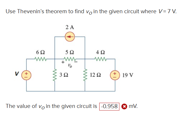 Use Thevenin's theorem to ﻿find vO in ﻿the given | Chegg.com