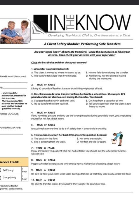 Solved A Client Safety Module: Performing Safe Transfers Are | Chegg.com