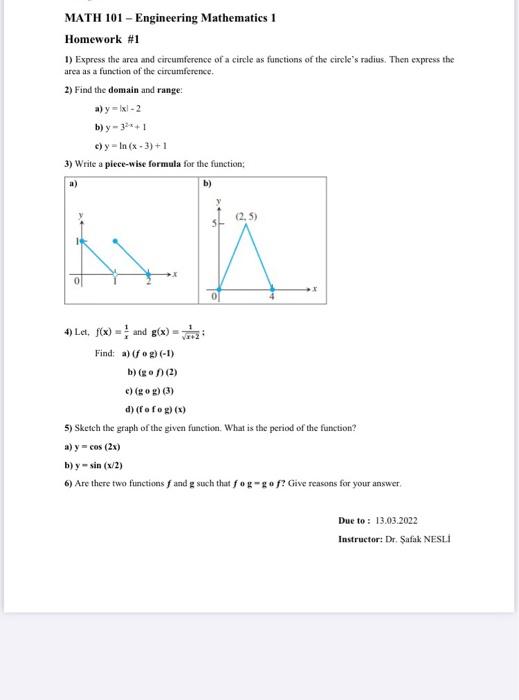 Solved MATH 101 - Engineering Mathematics 1 Homework #1 1) | Chegg.com