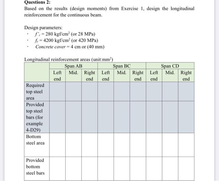 Solved Questions 2: Based on the results (design moments) | Chegg.com