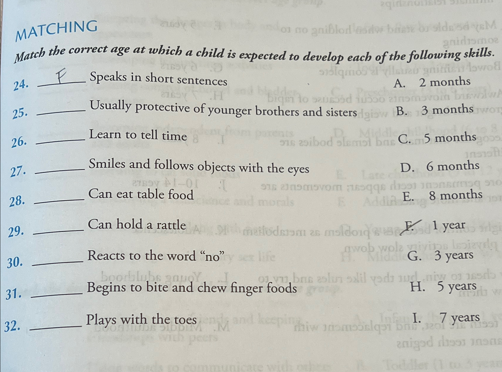 Solved MATCHINGMatch the correct age at which a child is | Chegg.com