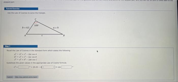 Solved skipped part. Tutorial Exercise Use the Law of | Chegg.com