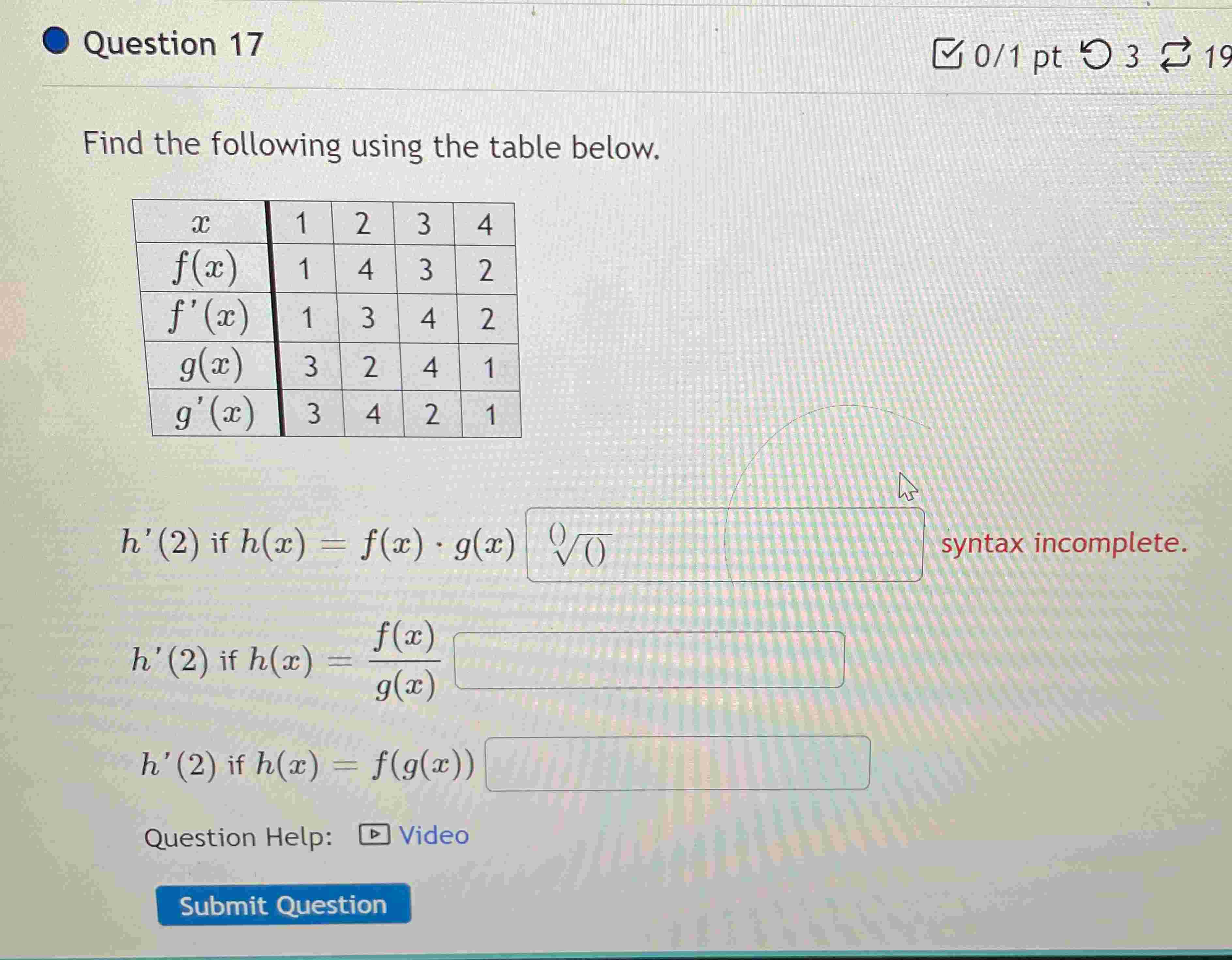 Solved Question 17Find the following using the table | Chegg.com