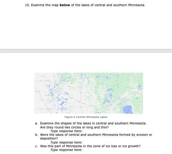 Solved 10. Examine the map below of the lakes of central and | Chegg.com