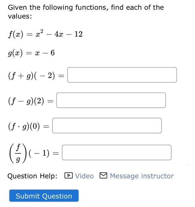 Solved Given the following functions, find each of the | Chegg.com