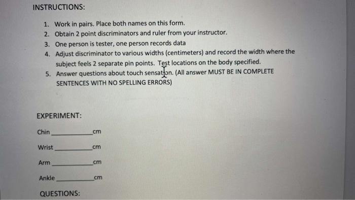 Solved INSTRUCTIONS: 1. Work in pairs. Place both names on | Chegg.com
