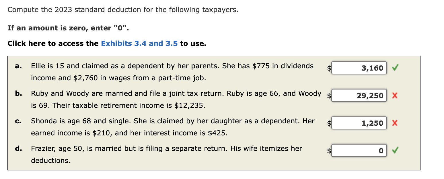 Solved Compute the 2023 ﻿standard deduction for the | Chegg.com