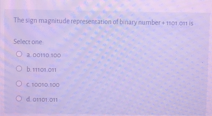 Solved The sign magnitude representation of binary number | Chegg.com