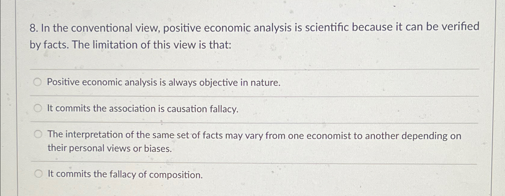 Solved In the conventional view, positive economic analysis | Chegg.com