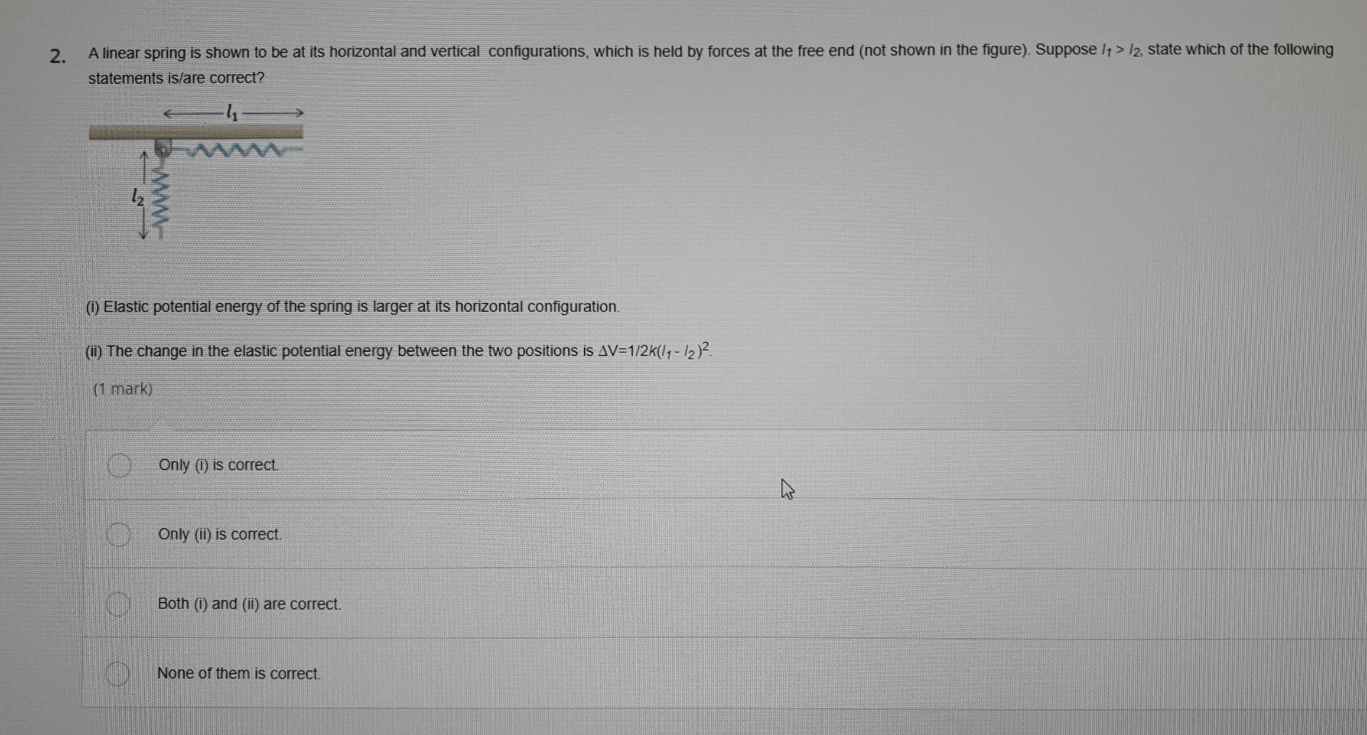 Solved 2. A linear spring is shown to be at its horizontal | Chegg.com