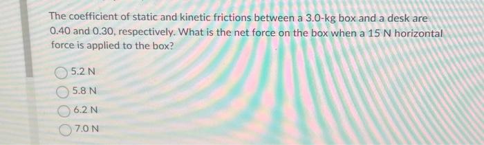 Solved The coefficient of static and kinetic frictions | Chegg.com