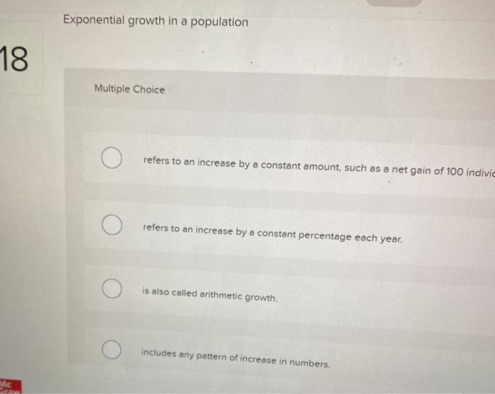 Solved Exponential growth in a population 18 Multiple Choice | Chegg.com