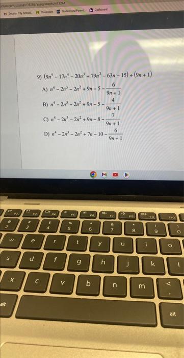 Solved Advanced Algebra 2 Dividing Polynomials Quiz - Long | Chegg.com