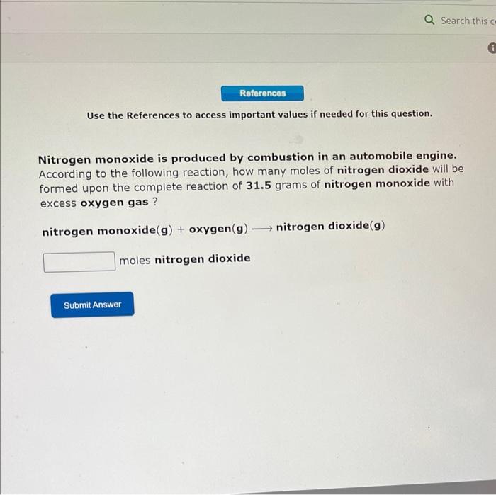 Solved Nitrogen monoxide is produced by combustion in an | Chegg.com