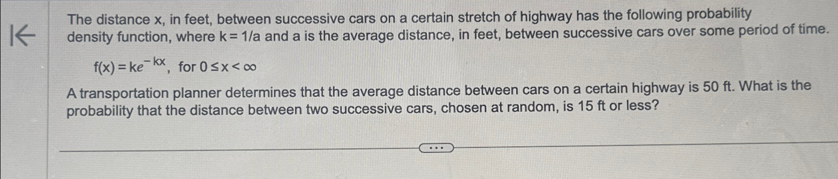 Solved The distance x, ﻿in feet, between successive cars on | Chegg.com