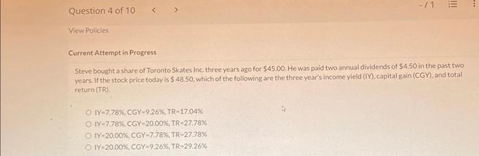 Solved Question 4 of 10 View Policies -/1 O IY-7.78%, | Chegg.com