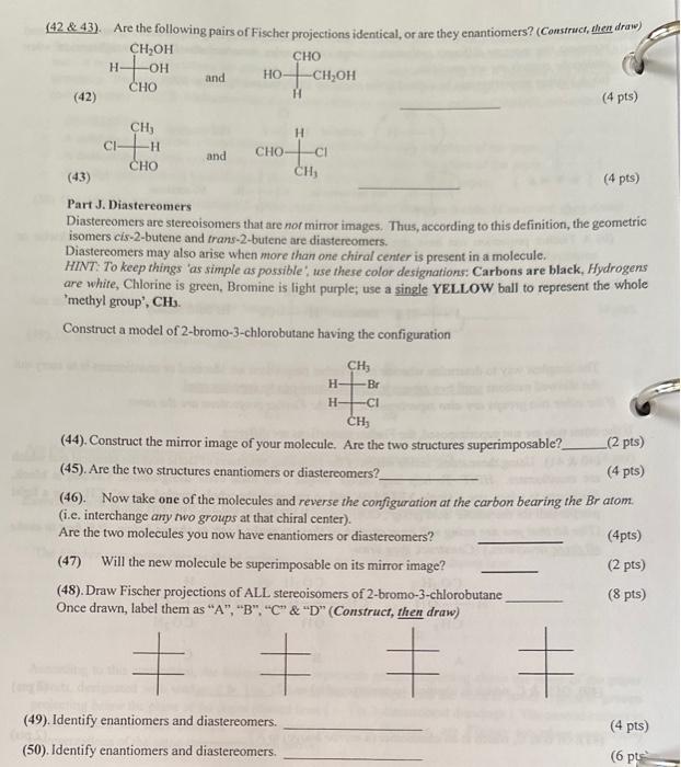 Solved (42 \& 43). Are the following pairs of Fischer | Chegg.com