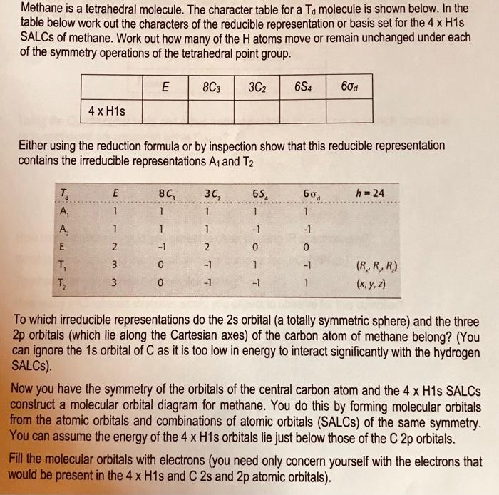 Solved Methane is a tetrahedral molecule. The character | Chegg.com