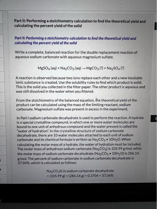 Part II: Performing a stoichiometry calculation to | Chegg.com