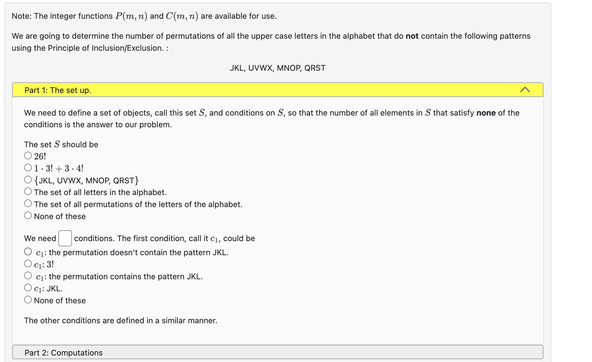 Note: The integer functions P(m,n) ﻿and C(m,n) ﻿are | Chegg.com