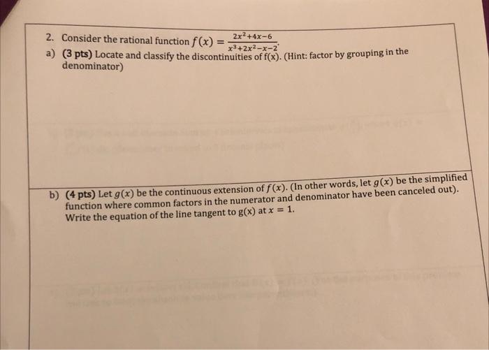 Solved 2. Consider the rational function | Chegg.com