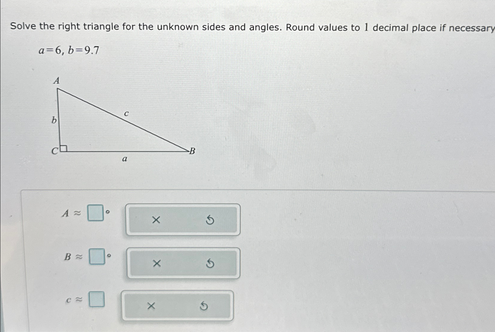 Solved Solve the right triangle for the unknown sides and | Chegg.com