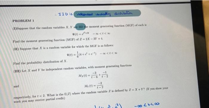Solved (I)Suppose that the random variables X,Y afe IID the | Chegg.com