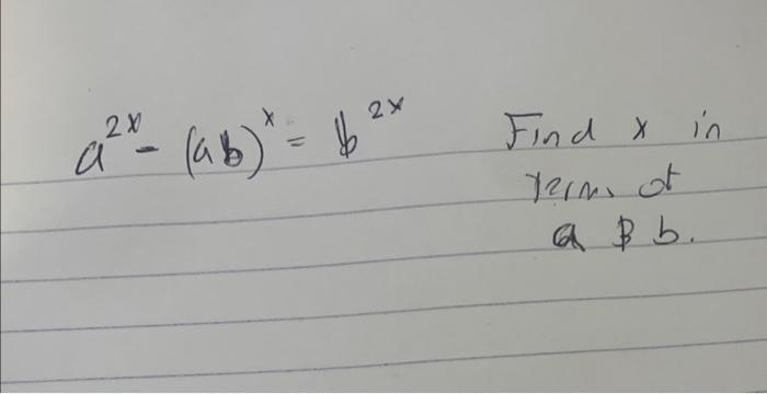 Solved a2x−(ab)x=b2x Find x in term of a&b. | Chegg.com