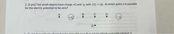 Solved 2. [5 pts] Two small objects have charge +Q and −q, | Chegg.com