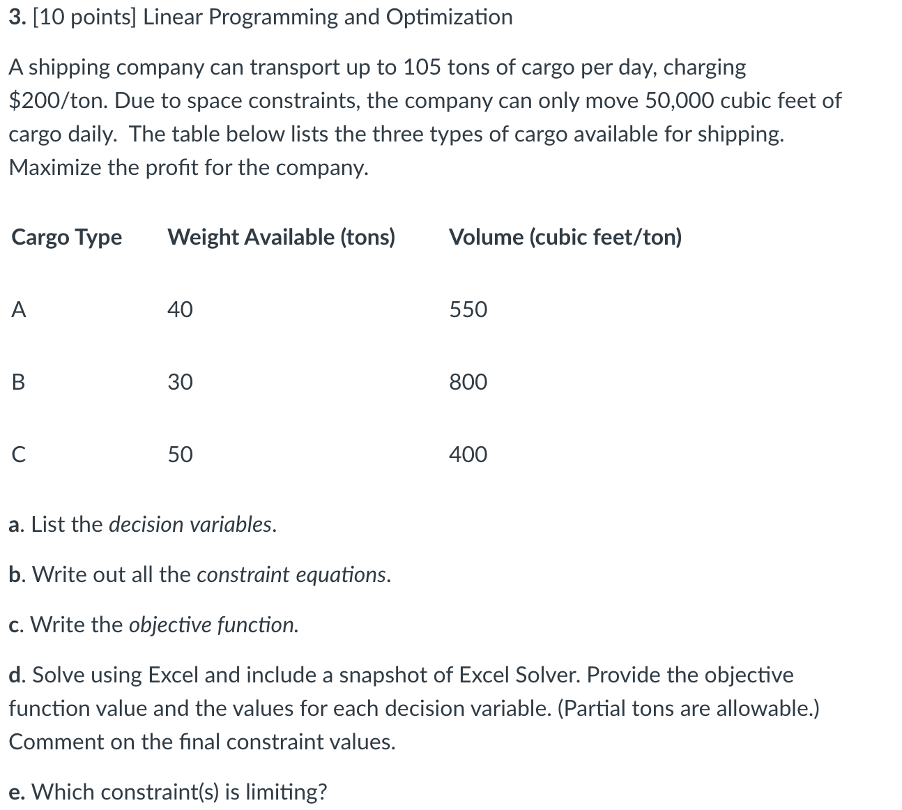 Solved [10 ﻿points] ﻿Linear Programming and OptimizationA | Chegg.com