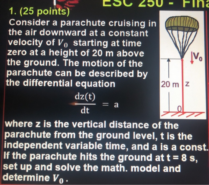Solved CSL 250- Fina 1. (25 points) Consider a parachute | Chegg.com