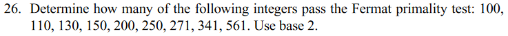 Determine how many of the following integers pass the | Chegg.com