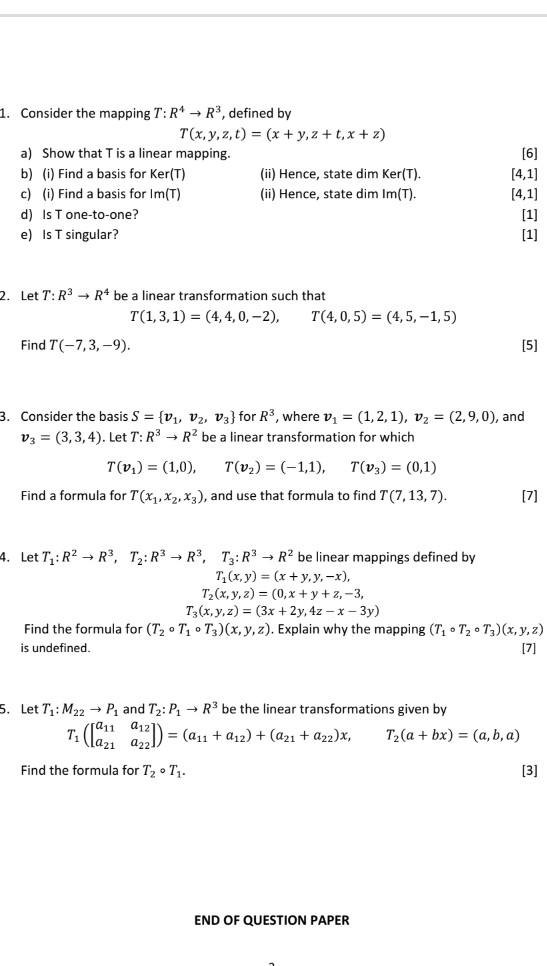 Solved 1. Consider the mapping T:R* R3, defined by | Chegg.com