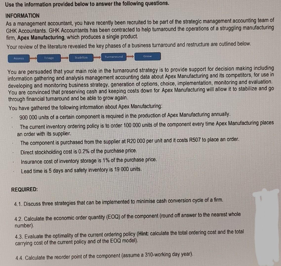Solved Use the information provided below to answer the | Chegg.com