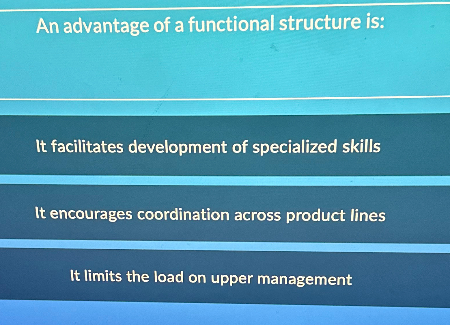 Solved An advantage of a functional structure is:It | Chegg.com