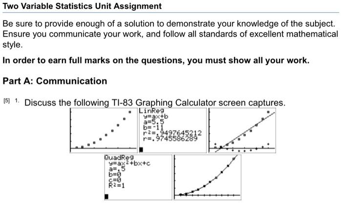 Two Variable Statistics Unit Assignment Be sure to | Chegg.com