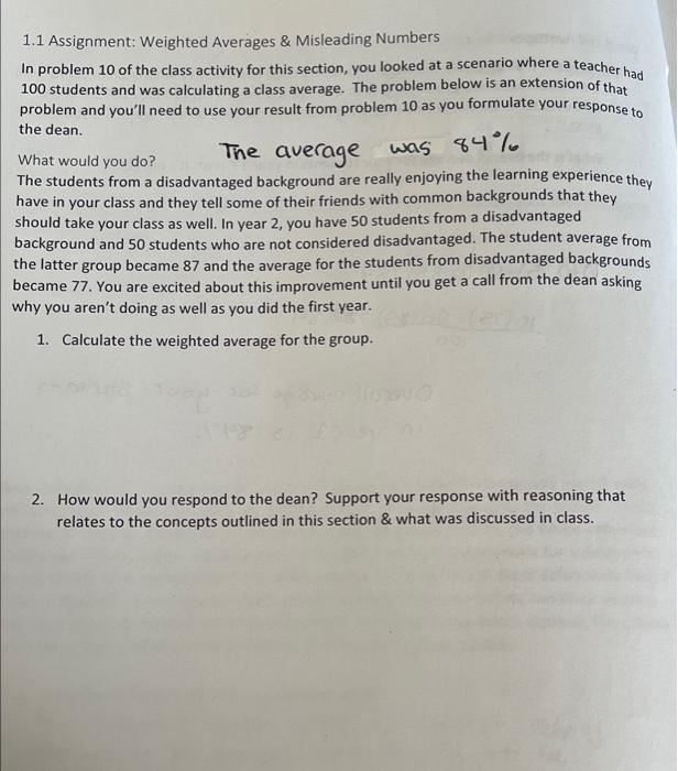 Solved 1.1 Assignment: Weighted Averages \& Misleading | Chegg.com