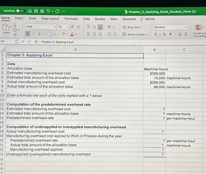 Solved The first step of putting the formulas into the Excel | Chegg.com