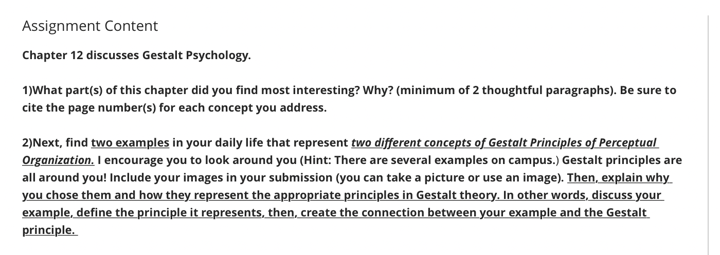 Solved Assignment ContentChapter 12 ﻿discusses Gestalt | Chegg.com