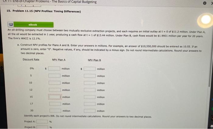 Solved 15. Problem 11.15 (NPV Profiles: Timing Differences) | Chegg.com