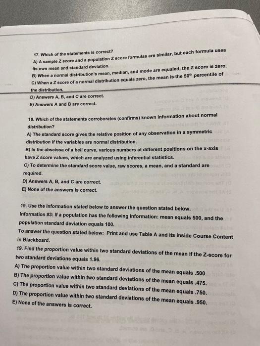 Solved 17. Which of the statements is correct? A) A sample Z | Chegg.com
