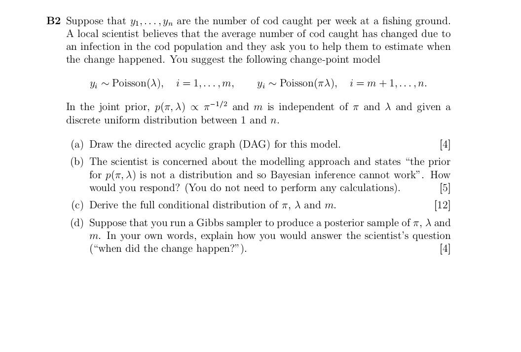 Solved 32 Suppose that y1,…,yn are the number of cod caught | Chegg.com