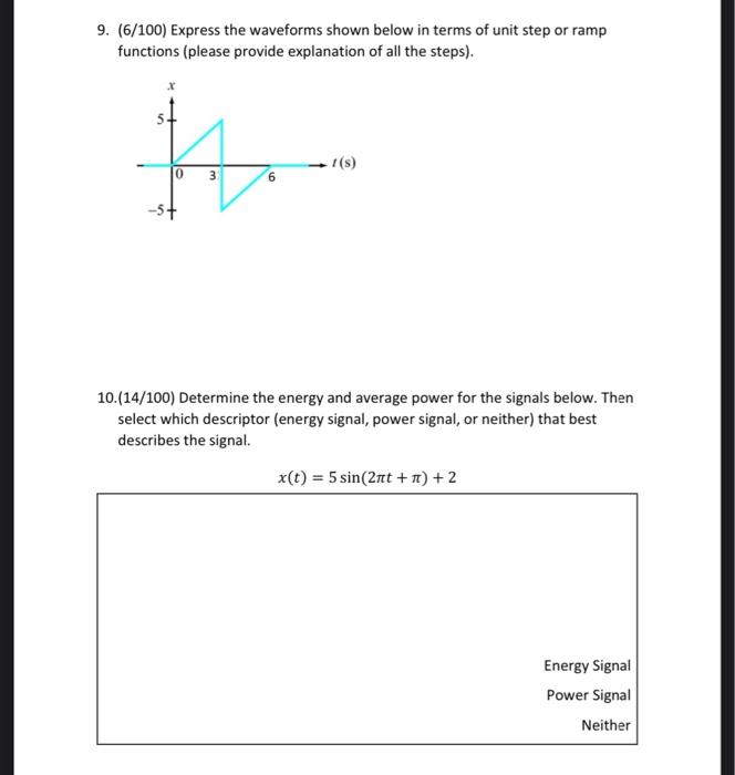Solved 9. (6/100) Express the waveforms shown below in terms | Chegg.com