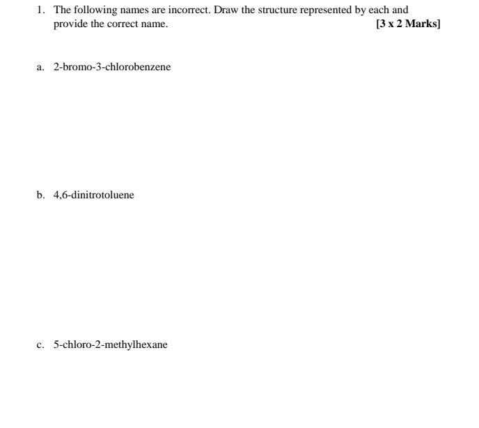 Solved The following names are incorrect. Draw the structure | Chegg.com