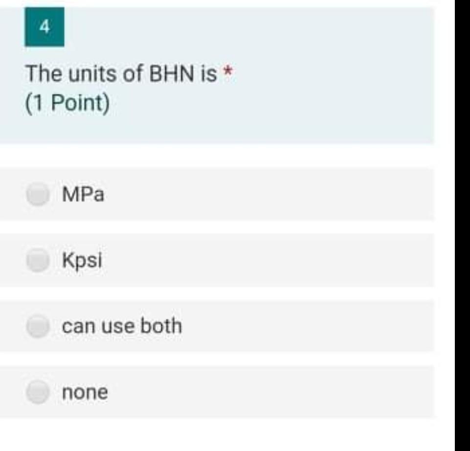 Solved 4 The units of BHN is * (1 Point) MPa Kpsi can use | Chegg.com