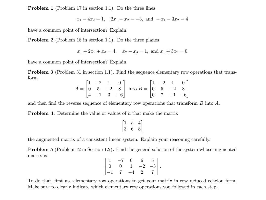 Solved Problem 1 (Problem 17 in section 1.1). Do the three | Chegg.com